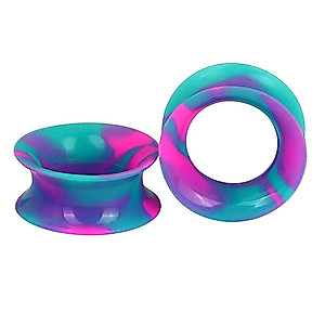 JOYTOYOU 20Pcs Camouflage Turquoise and Pink Silicone Ear Gauge Tunnels Stretching Kit Flesh Tunnels Expander Set 2g to 1"