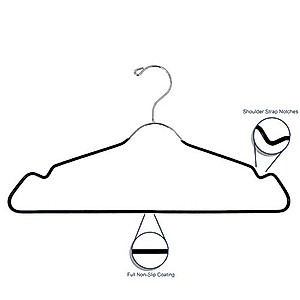 USTECH Metal Space Saving Clothes Hangers | Trouser Bar with Shoulder Notch Thin Hangers Perfect for Coat, Suit, and Pants | Non-Slip Coating and Large Hook for Added Safety | Pack of 24