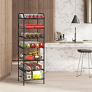 Water Bottle Organizer 7 Tier Free Standing Water Bottle Storage Organizer Metal Bottle Rack Holder Stand Shelf for Kitchen Pantry Food Storage (Black)