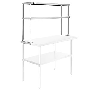 KUTLER Stainless Steel Double Overshelf 48" x 12", NSF Commercial 2-Tier Shelf for Prep and Work Tables for Restaurant, Kitchen, Workshop