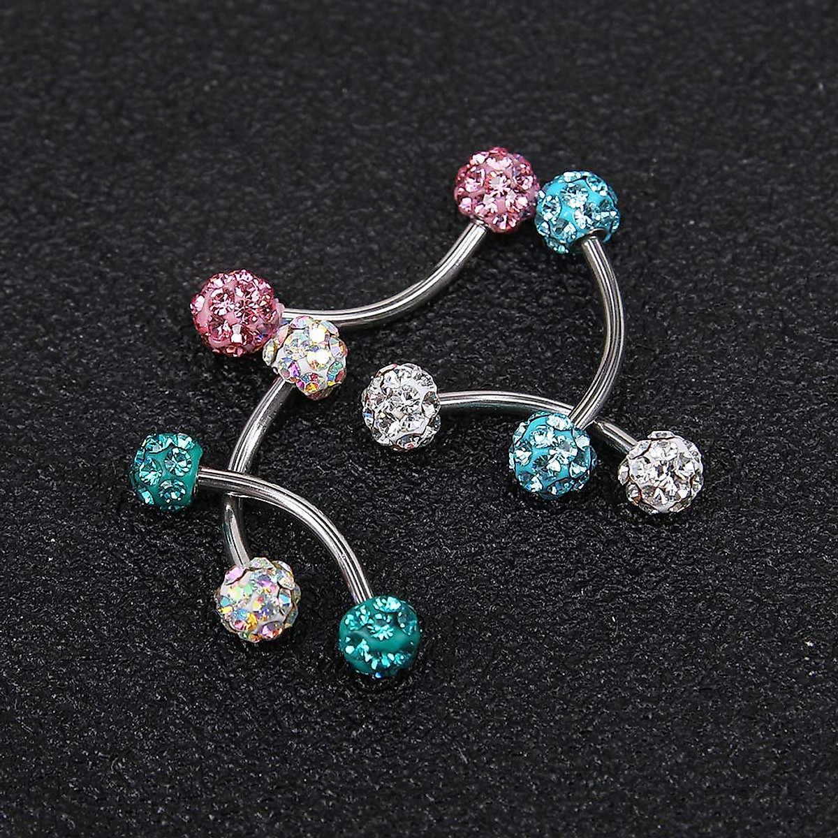ZS 16 Gauge Eyebrow Rings Curved Barbell 4mm Tiny Crystal Ball Belly Button Rings Nipple Rings Tongue Piercings