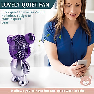 TUNISE USB Desk Fan, Colorful Bear Design Fan, Portable Desktop Fan, Rechargeable Battery Powered Fan, Three Adjustable Air Speeds, USB Connection Charging, Perfect for Office Home Outdoor Travel