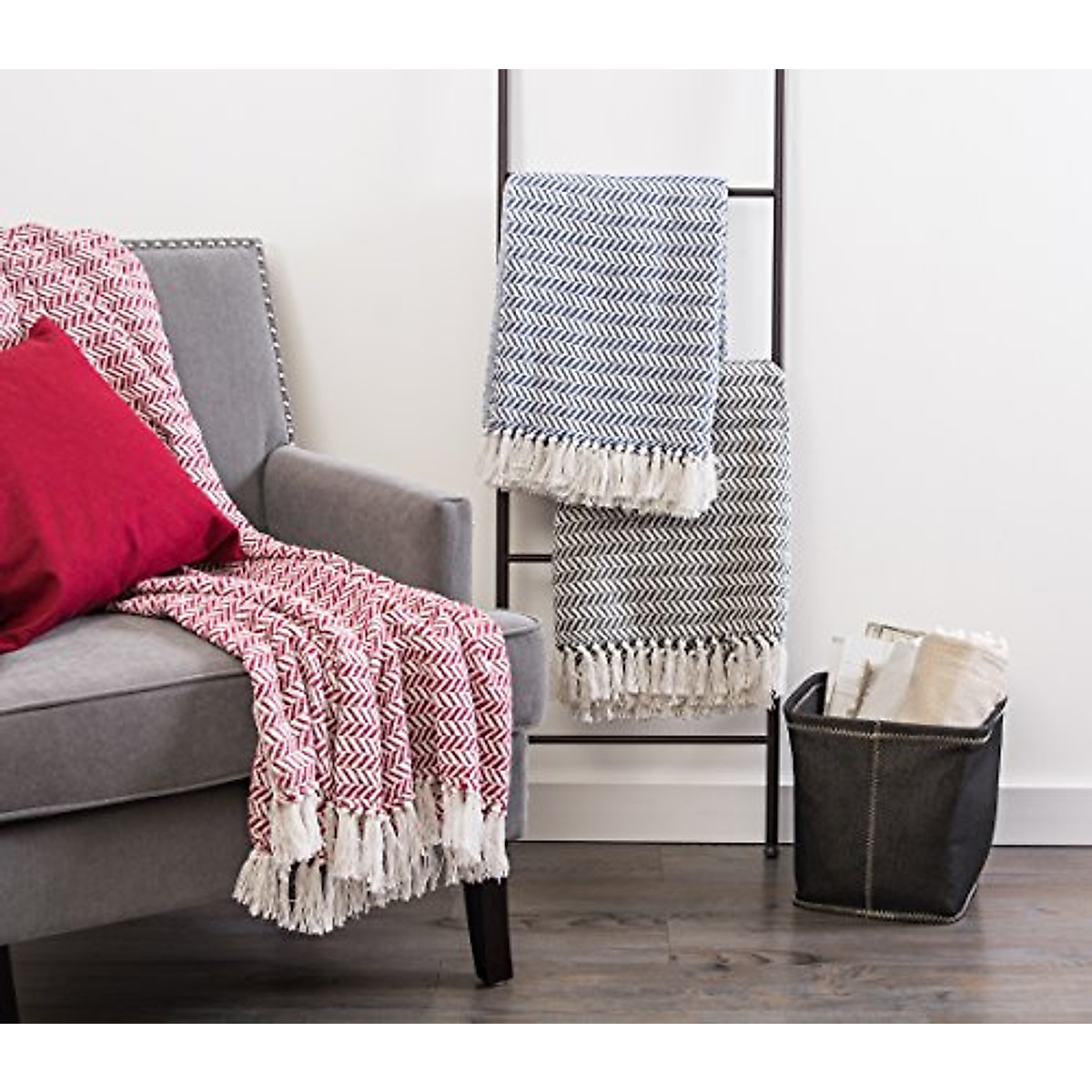 DII Modern Farmhouse Cotton Herringbone Blanket Throw with Fringe for Chair, Couch, Picnic, Camping, Beach, & Everyday Use, 50 x 60 - French Blue