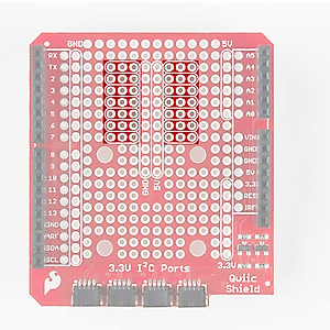 SparkFun Qwiic Shield Compatible with Arduino-Simple to incorporate Qwiic connect system w/ R3 footprint system I2C 4 mounting ports 3-by-1 power rails & ground buses Converts 5V-3.3V Soldering Needed