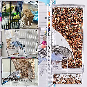 2PCS Bird Feeder for Cage with 3 Bird Toys, Automatic Bird Feeder, Transparent Parakeet Food Seed Reducing-Waste Container Parrot Foraging Feeder for Small Birds(4Inch x 7.5Inch x 3.5Inch)
