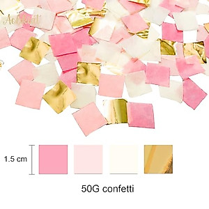 AOBKIAT Baby Shower Birthday Party Decorations for Girl,28 PCS Pink Gold Tissue Paper Pom Poms,Dots Paper Garland,Tassel Galand,Hanging Backdrop for Bridal Showers,Wedding Party Supplies