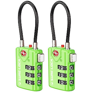 SURE LOCK TSA Compatible Travel Luggage Locks, Inspection Indicator, Easy Read Dials TSA Approved with Zinc Alloy