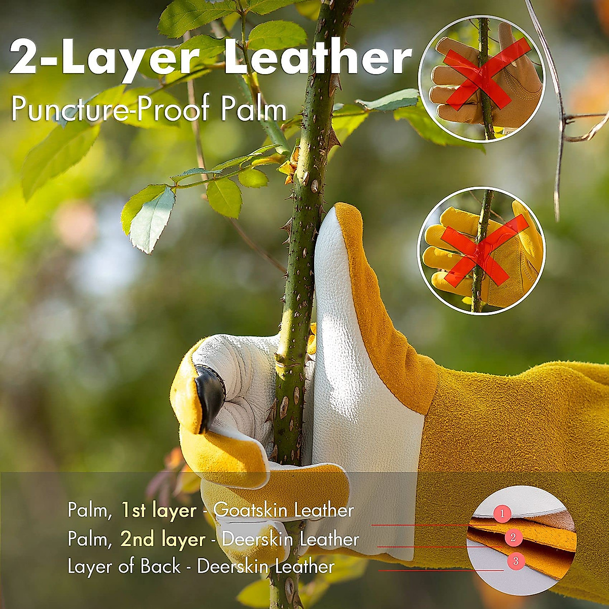 FEISHDEK Garden Gloves Women/Men Thorn Proof, Deerskin Suede, 2 Layers Leather Rose Pruning Long Gardening Gloves for Cactus Handling (Medium - Long Sleeve, Yellow)