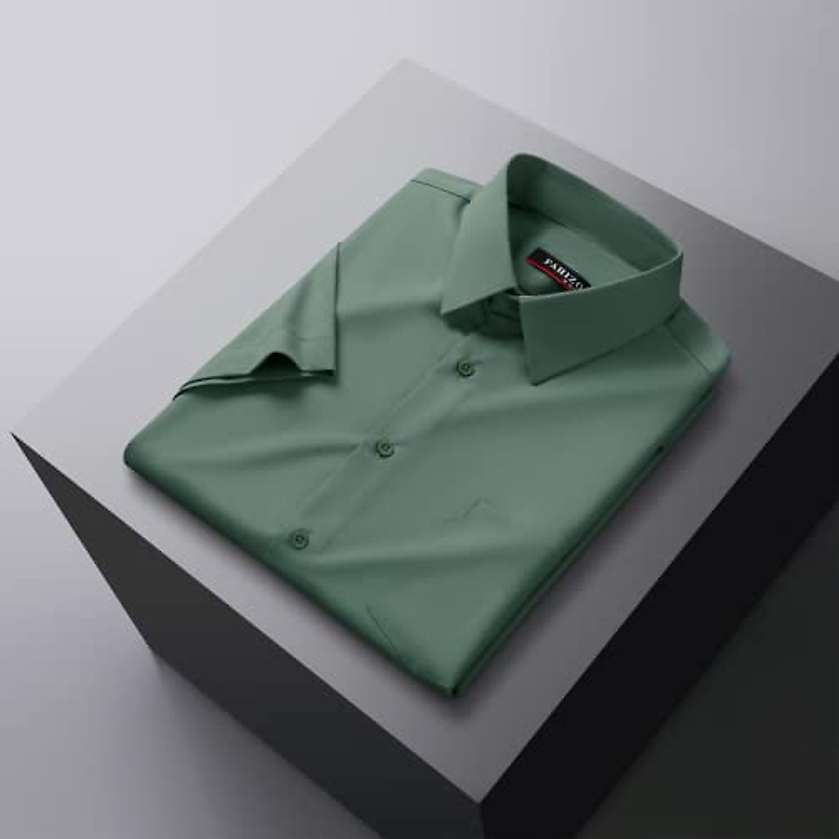 FAHIZO Men's Short Sleeve Dress Shirt Regular Fit Soild Casual Business Stretch Button Down Shirts with Pocket, Green-L