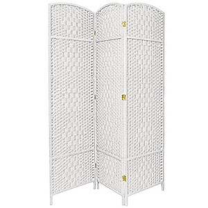Oriental Furniture 7 ft. Tall Diamond Weave Room Divider - White - 3 Panels