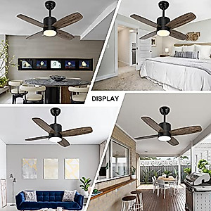 Ohniyou 38'' Ceiling Fan with Lights Remote Control - Small Outdoor Ceiling Fans with Light for Patio APP Control - Dimmable Quiet DC Ceiling Fan for Sunroom Screen Porch Living Room Bedroom(Black)