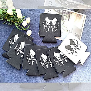PartyGifts&Beyond 7Pack Groomsmen Can Cooler, Groom and Best Man Can Koozies for Bachelor Party or Wedding Gift Can Coozie(BOLD)