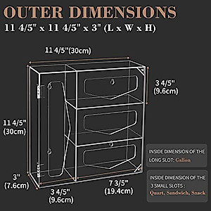 Ziplock Bag Storage Organizer, Acrylic Baggie Organizer for Drawer Kitchen Clear Plastic Food Storage Bags Holder Organizer for Gallon, Quart, Sandwich, Snap, Freezer, Slider Bags, 12 Inch