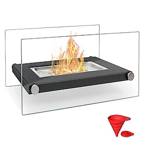 BRIAN & DANY Tabletop Fire Pit, Portable Rectangle Table Top Firepit with 2 Glass Panels, Black Ethanol Tabletop Fireplace for Indoor & Outdoor