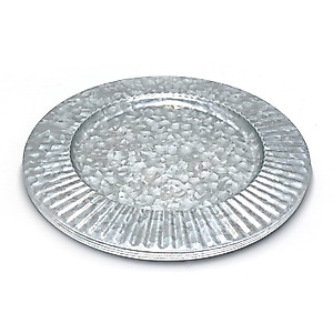 KOXIN-KARLU 6-piece Ruffled Galvanized Charger Plates, 13-inch Steel Charger Plates Silver Dinner Plate Chargers Round Server Ware