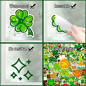 Celaza 200pcs St.Patricks Stickers, Self-Adhesive Stickers with Shamrocks Clover Gold Coin Sticker, St.Patricks Day Goodie Bags Fillers for Kids Wraps Decorations Ornaments