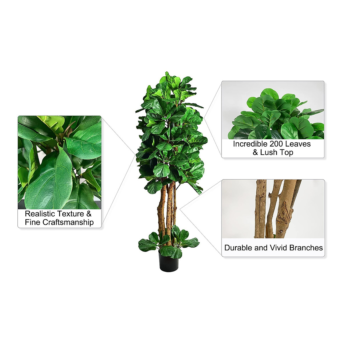 Fake Fiddle Leaf Fig Tree, Indoor Outdoor Artificial Trees Fake Plants for Hotels, Gardens, Offices and Home