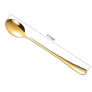 TSWEIHOME 7.7-Inch Gold Iced Tea Spoons Long Handle Stainless Steel, Coffee Stirring Spoons, Long Ice Cream Spoons, Long Handled Teaspoons, Cocktail Stirring Spoons, Dessert Spoons，Set of 4