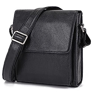 Augus Leather Messenger Shoulder Crossbody Bag for Men Work Business Vintage Magnetic Buckle Big Capacity Adjustable straps (Black)