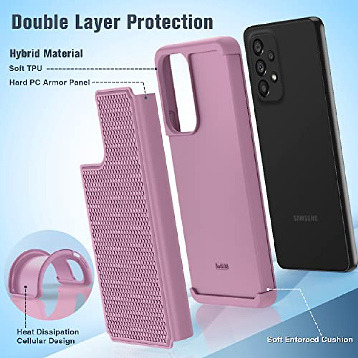 BNIUT for Samsung Galaxy A53 5G (Samsung A53 5G UW) Case: Dual Layer Protective Heavy Duty Cell Phone Cover Shockproof Rugged with Non Slip Textured - Military Protection - 6.5inch (Raspberry Pink)