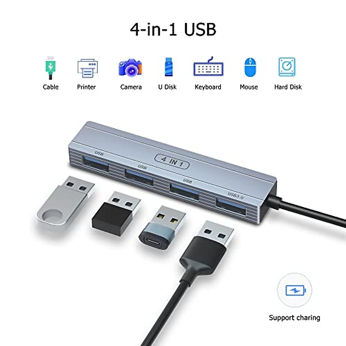 TargetGo USB C Hub with 4 Ports, Aluminum Type USB C to USB 3.0 Adapter for iPhone 15, Laptop, MacBook Pro/Air, iPad Pro, Chromebook, Pixelbook, XPS, Galaxy S10+/S10/S9/S8...