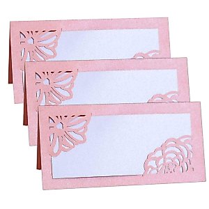 Laser Cut Rose Place Cards Pink Tented Name Card Folded Cards Blank Cardstock,Hollow Name Seat Card for Wedding, Banquet tables,Table Setting, Buffet, Baby Shower, Bridal Shower (50 Pcs)