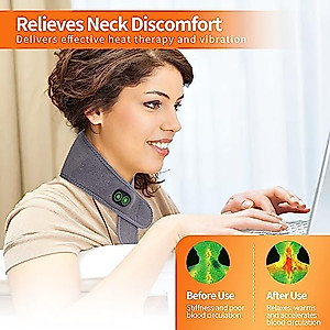 Comfheat USB Neck Heating Pad with Vibration Heated Neck Wrap for Pain Relief, Neck Massage Heat Pad Thermal Wram Therapy for Soreness Stiffness, 3 Heat Levels Auto Shut Off (Non-Rechargeable)
