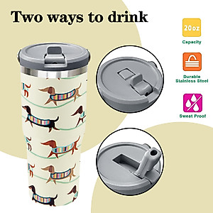 Dachshund Tumbler Gifts with Handle and Straw, Stainless Steel Vacuum Insulated Flip Straw Dachshund Tumblers, Spill Proof Coffee Travel Mug Dachshund Lovers Gifts 30oz