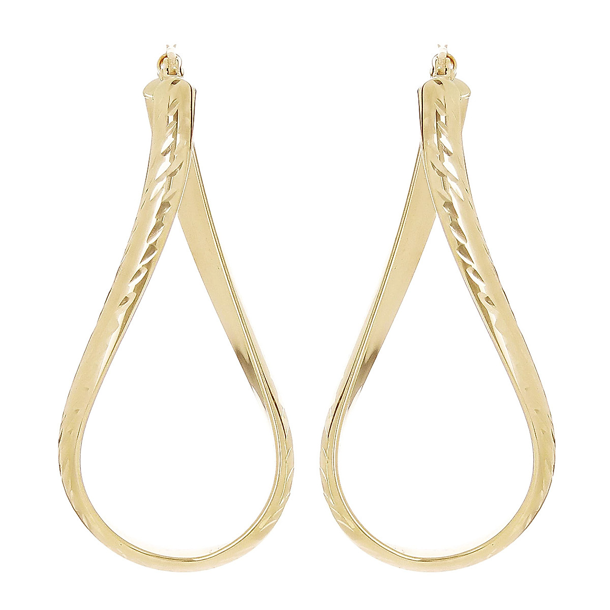 Italian 14k Yellow Gold Diamond Cut Twisted Oval Hoop Earrings 1.4" 1.7 grams