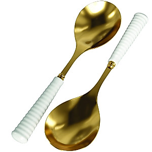 Portmeirion Sophie Conran Gold Salad Server Set | 2-Piece Flatware Serving Utensil Set | 10-Inch | Stainless Steel | Matching Mixing Spoons | Kitchen Cooking Utensil