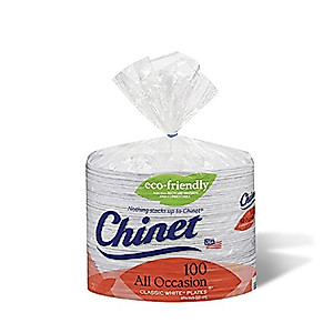 Chinet Classic White, Round All Occasion Fiber Plates, 8.75 Inch, 100 Count
