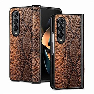 Python Skin Pattern Case for Samsung Galaxy Z Fold 4, Hinged Protection Case Compatible with Wireless Charging, Shockproof Anti-Scratch Protective Cover Case for Samsung Galaxy Z Fold 4 5G(Brown)