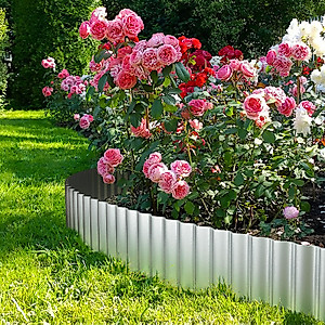 LAVEVE Corrugated Metal Garden Edging 4" x 10Ft, Landscape Edging Border for Lawn, Flower Bed, Garden Fence, Paver Edging (Silver)
