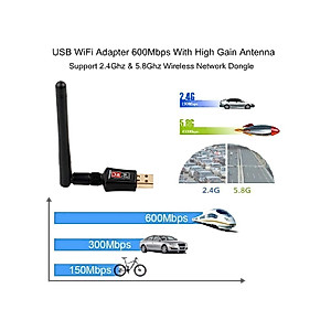 OSGEAR USB WiFi Adapter 600Mbps Wireless Card Network Dongle for PC Laptop Desktop with High Gain 5dBi Antenna Dual Band 802.11a 2.4GHz 150Mbps 5GHz 433Mbps Supports Win10 8 7 XP Vista Mac OS Linux