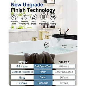 HOIGY Roman Bathtub Faucet Deck Mount 3 Hole, Brass Waterfall Faucet for Bathtub 6-16 Inch, Brushed Gold Tub Faucet Set 2 Handle, High Flow Widespread Bathtub Faucets with Water Hoses for Hotel