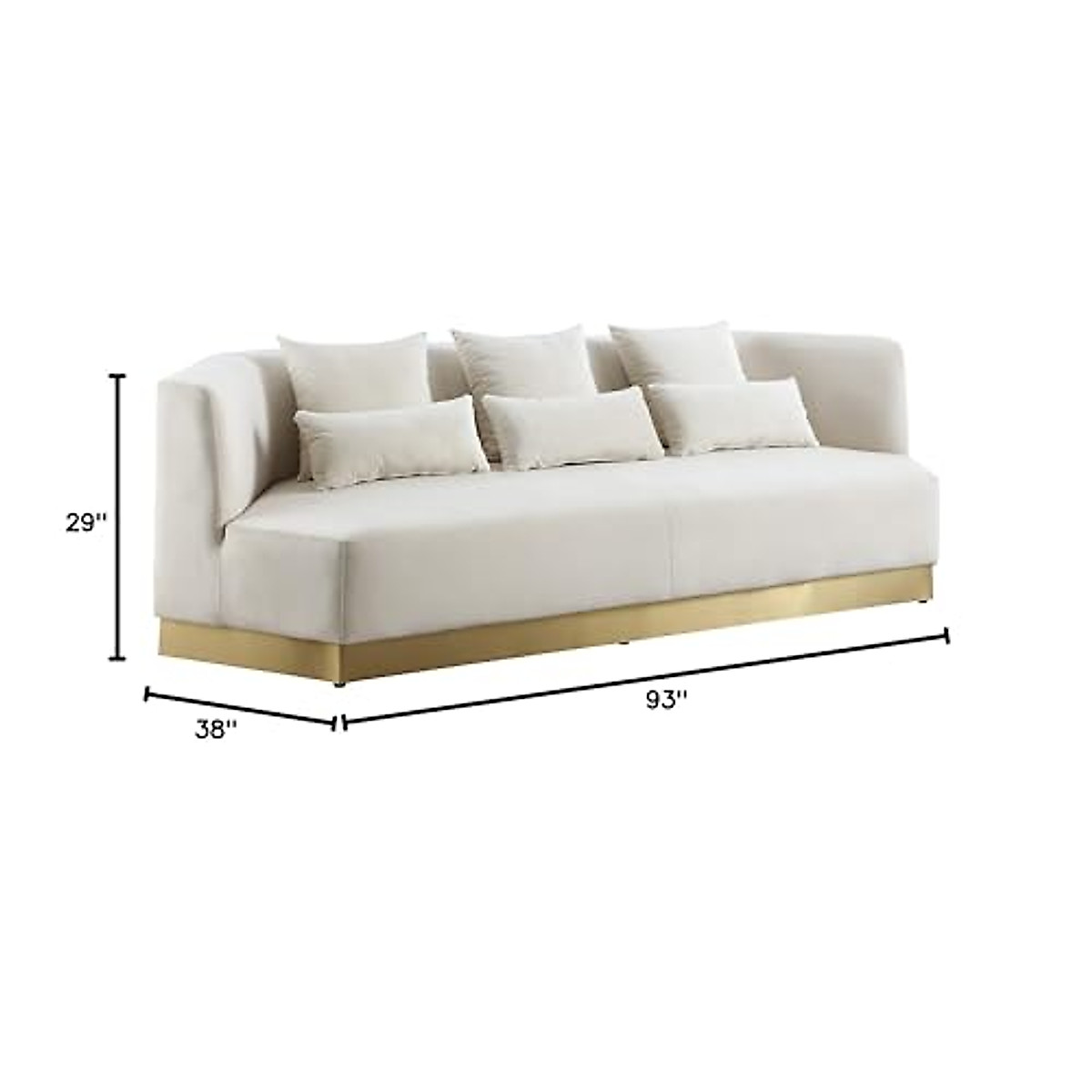 Meridian Furniture Marquis Collection Modern | Contemporary Velvet Upholstered Sofa with Stainless Steel Base in a Rich Gold Finish, 93" W x 38" D x 29" H, Cream