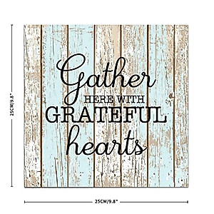 Gather Here With Grateful Hearts Brass Plaque On Wood Double Sided Wooden Signs Good Vibes Wood Sign No Fading Fashion Sports For Baby Shower 25cmx25cm