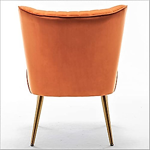 US Pride Modern Furniture Velvet Accent Chair for Living Room, Bedroom, or Entryway - Stylish and Comfortable Armless Design with Metal Legs, Orange Red