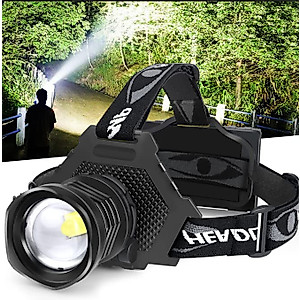 Bud K LED Headlamp USB Rechargeable, Head Lamp XHP70 Super Bright 90000 High Lumen with 5 Modes, Batteries Included, Zoomable, Waterproof Headlight for Camping Hunting Running Fishing Biking