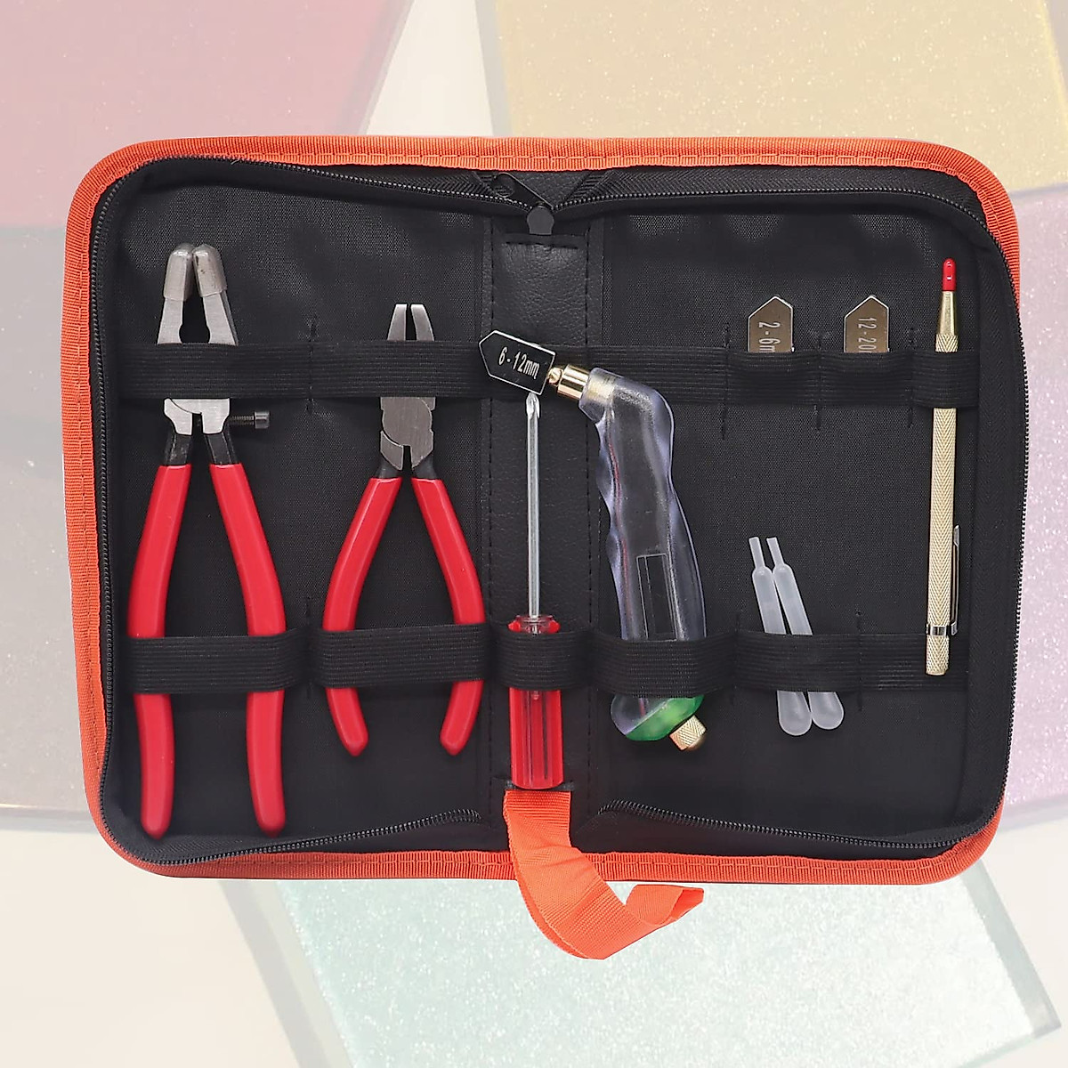 weideer 10pcs Heavy Duty Glass Running Pliers Breaker Grozer Pliers with Curved Jaws Class Cutters Tools Kit Oil Feed Glass Cutter Tungsten Scribe Engraving Pen Screwdriver for Stained Glass