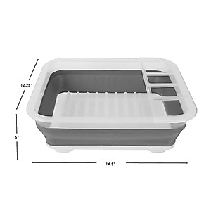 Home Basics Collapsible Dish Drying Rack; Foldable Camping Essentials (Grey/White) Pops Up 5" High/Folds Flat for Easy Storage in Kitchen Pantry, Under Sink, Great for Travel, RV, Camper