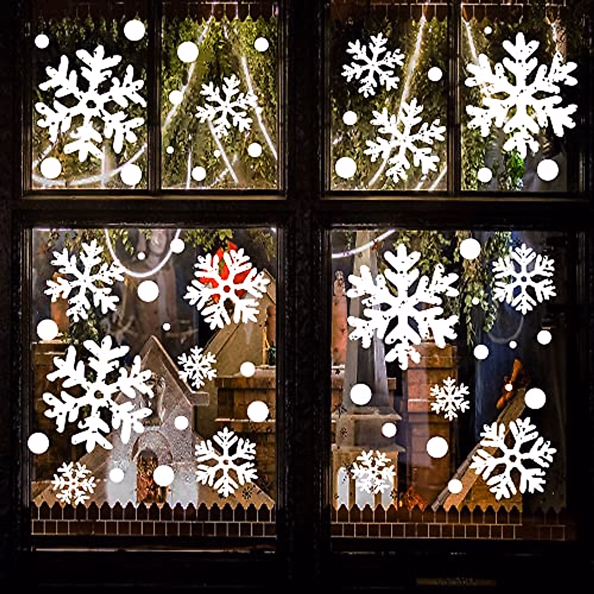 Ivenf Christmas Decorations Indoor, 8 Sheets Extra Large White Snowflake Window Clings Decor, Farmhouse Rustic Xmas Snowflake Decorations for the Home School Office Classroom Kids Winter Holiday Party