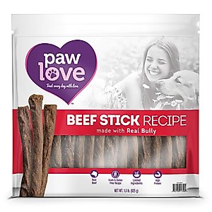 PawLove Treats Quick and Crunchy Gourmet Beef Stick Recipe Dog Snacks – Light and Airy Chew – Rich in Delicious Beef Flavor – Healthy Grain Free, High Protein Chew - Small Dog Size - (1.3 lb. Bag)