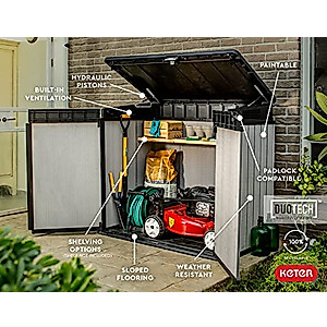 Keter Elite Store 4.6 x 2.7 Foot Resin Outdoor Storage Shed with Easy Lift Hinges, Perfect for Trash Cans, Yard Tools, and Pool Toys, Grey