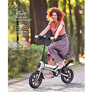 Sailnovo Electric Bike, Electric Bicycle with 18.5mph Electric Bikes for Adults Teens E Bike with Pedals, 14" Waterproof Folding Mini Bikes with Dual Disc Brakes