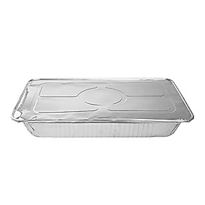Restaurantware LIDS ONLY: Foil Lux Foil Pan Lids 25 Oven-Ready Foil Tray Lids -Fits Full-Size Steam Table Lids Freezable Silver Aluminum DisposableTurkey Pan Lids Pans Sold Separately