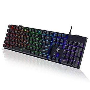RisoPhy Mechanical Gaming Keyboard, RGB 104 Keys Ultra-Slim LED Backlit USB Wired Keyboard with Blue Switch, Durable ABS Keycaps/Anti-Ghosting/Spill-Resistant for PC Mac Xbox Gamer