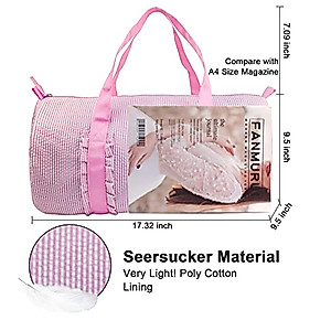 Kids Travel Overnight Bag Seersucker Weekender Duffel Bag Toddler Backpack Pink Mini Preschool for Boys and Girls