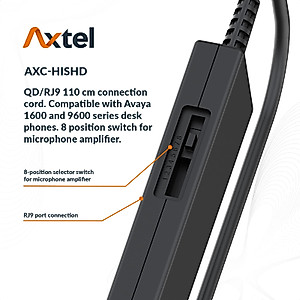 Axtel Bundle Elite HDvoice Mono NC with AXC-HISHD Cable | Noise Cancellation - Compatible with Avaya 1600/9600 Series IP Phones | Microphone Amplifier with up to 8 Levels