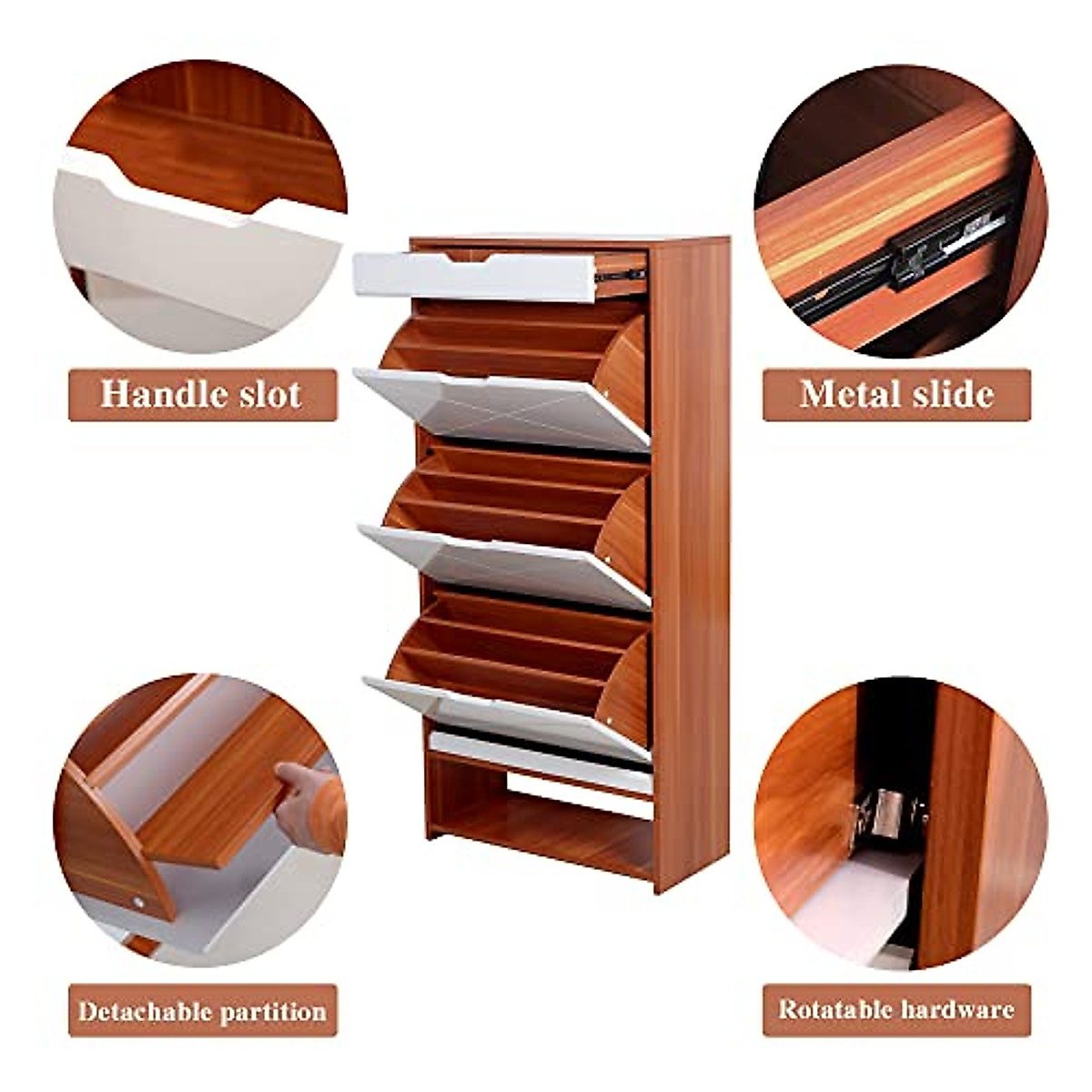 AWQM Shoe Cabinet, Modern Shoe Storage Organizer with 3 Flip Drawers, Wooden Freestanding Shoe Rack for Entryway, Hallway, Living Room, White